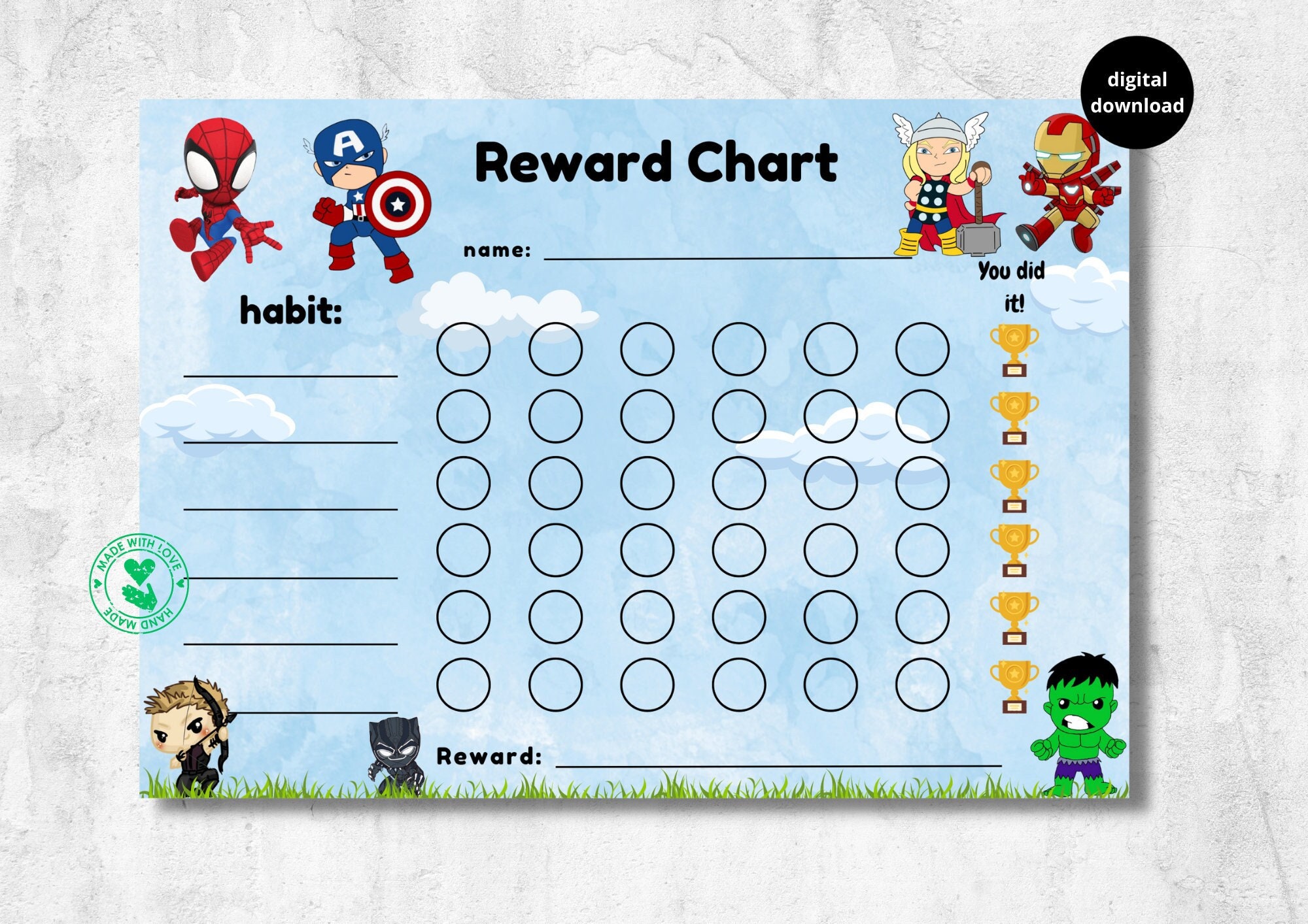 Superhero Reward Chart for Kids, Behaviour Chart, Habit Tracker, Super ...