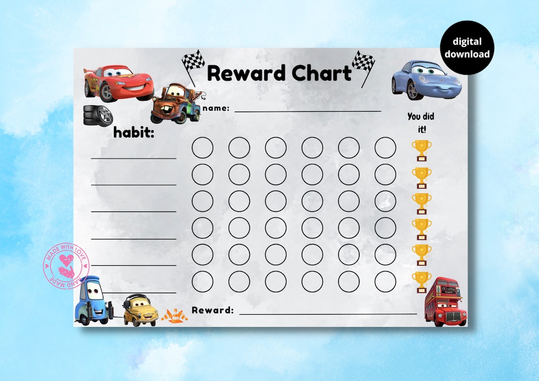 Cars Movie Reward Chart, Lightning Mcqueen, Mater, Behaviour Chart ...