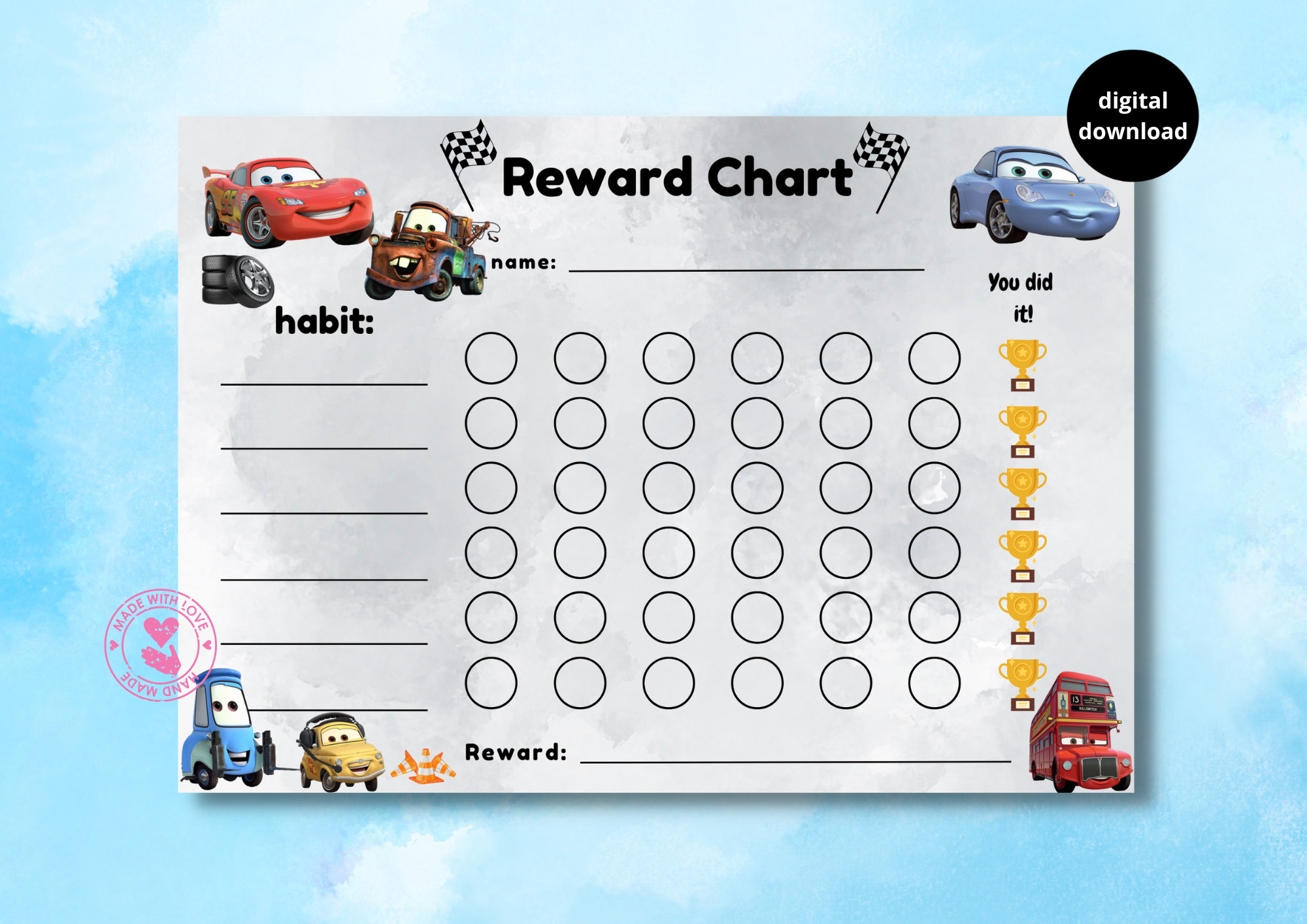 Cars Movie Reward Chart, Lightning Mcqueen, Mater, Behaviour Chart ...
