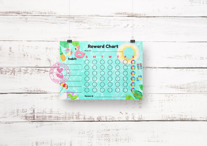 Swimming Pool Reward Cahrt for Kids, Habit Tracker, Behaviour Chart ...
