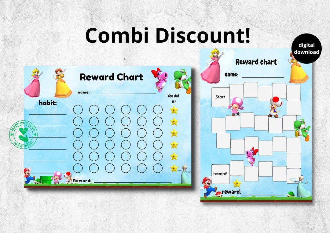 Mario Peach Reward Chart for Kids, Princess Peach, Daisy, Rosalina ...