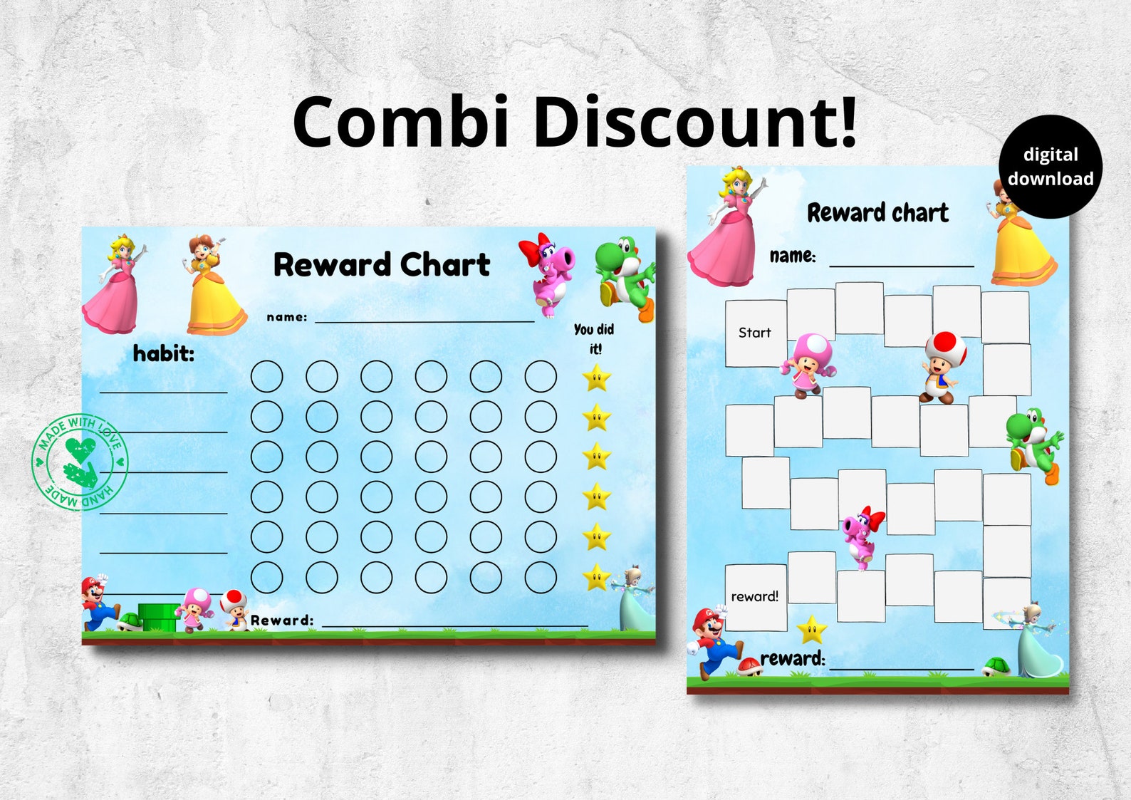 Mario Peach Reward Chart for Kids, Princess Peach, Daisy, Rosalina ...
