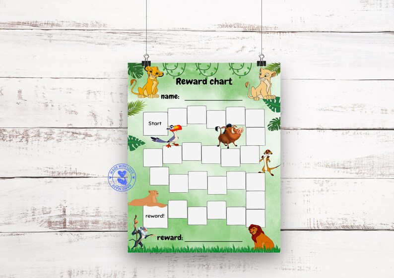 Lion King Reward Chart for Kids, Jungle Reward Chart, Simba, Musafa ...