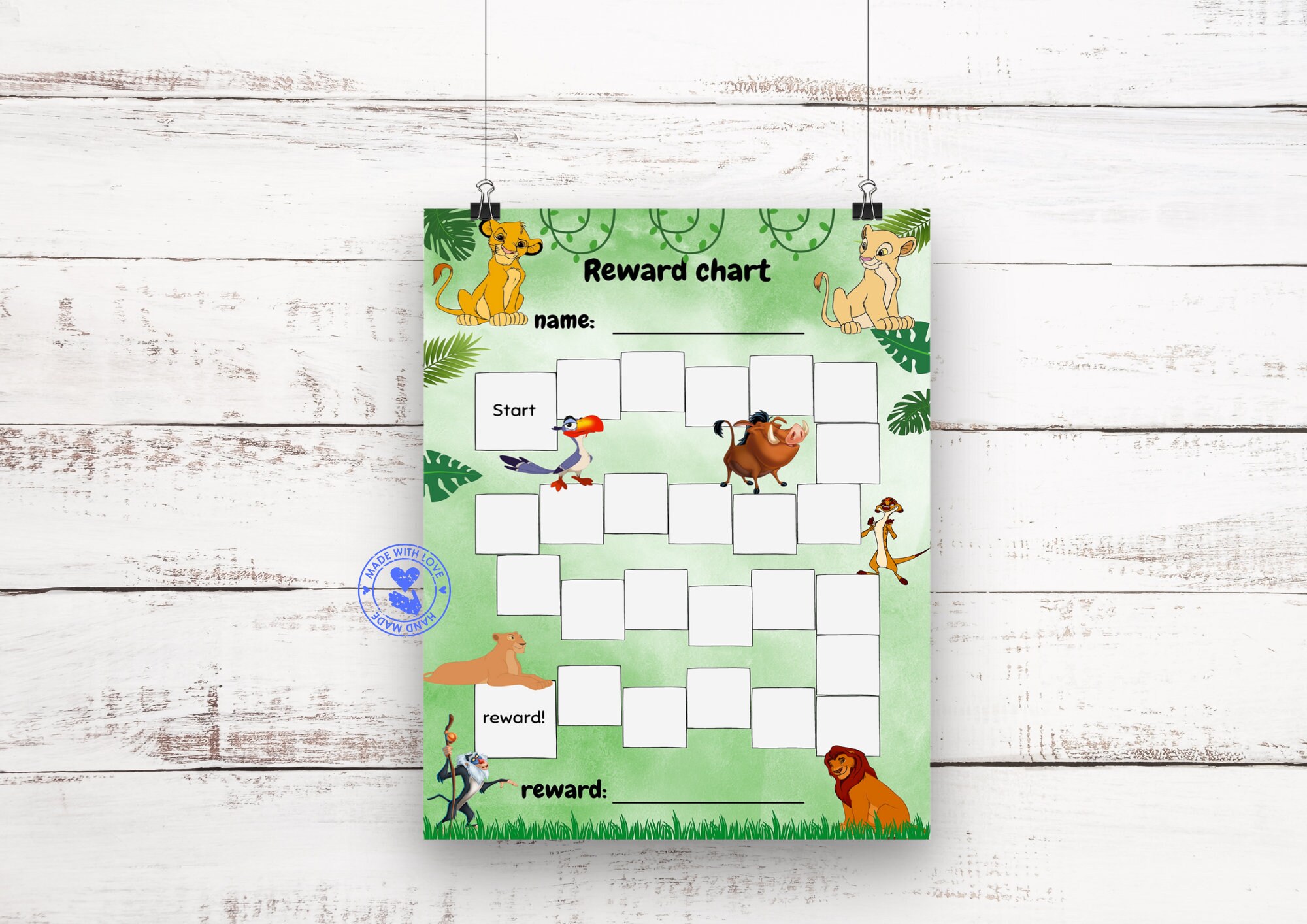 Lion King Reward Chart for Kids, Jungle Reward Chart, Simba, Musafa ...