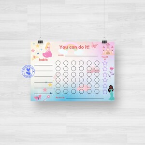 Princess Themed Reward Chart for Kids, Beautifull Castle, Rainbow ...