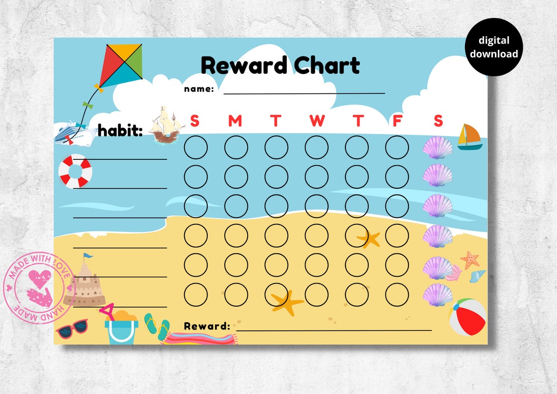 Summer Reward Chart for Kids, Beach Reward Chart, Behavior Chart, Habit ...