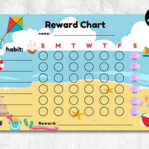 Summer Reward Chart for Kids, Beach Reward Chart, Behavior Chart, Habit ...