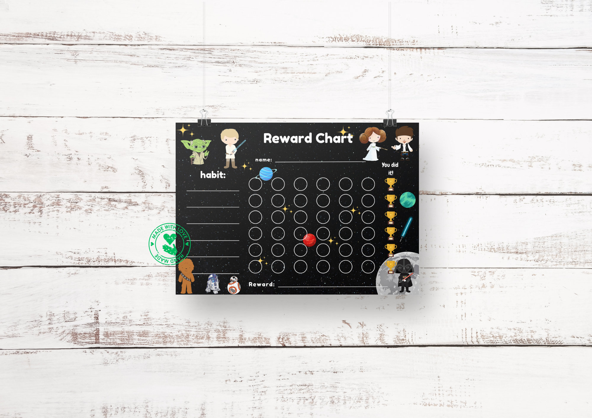 Star Wars Reward Chart for Kids, Yoda, Luke Skywalker, Behaviour ...