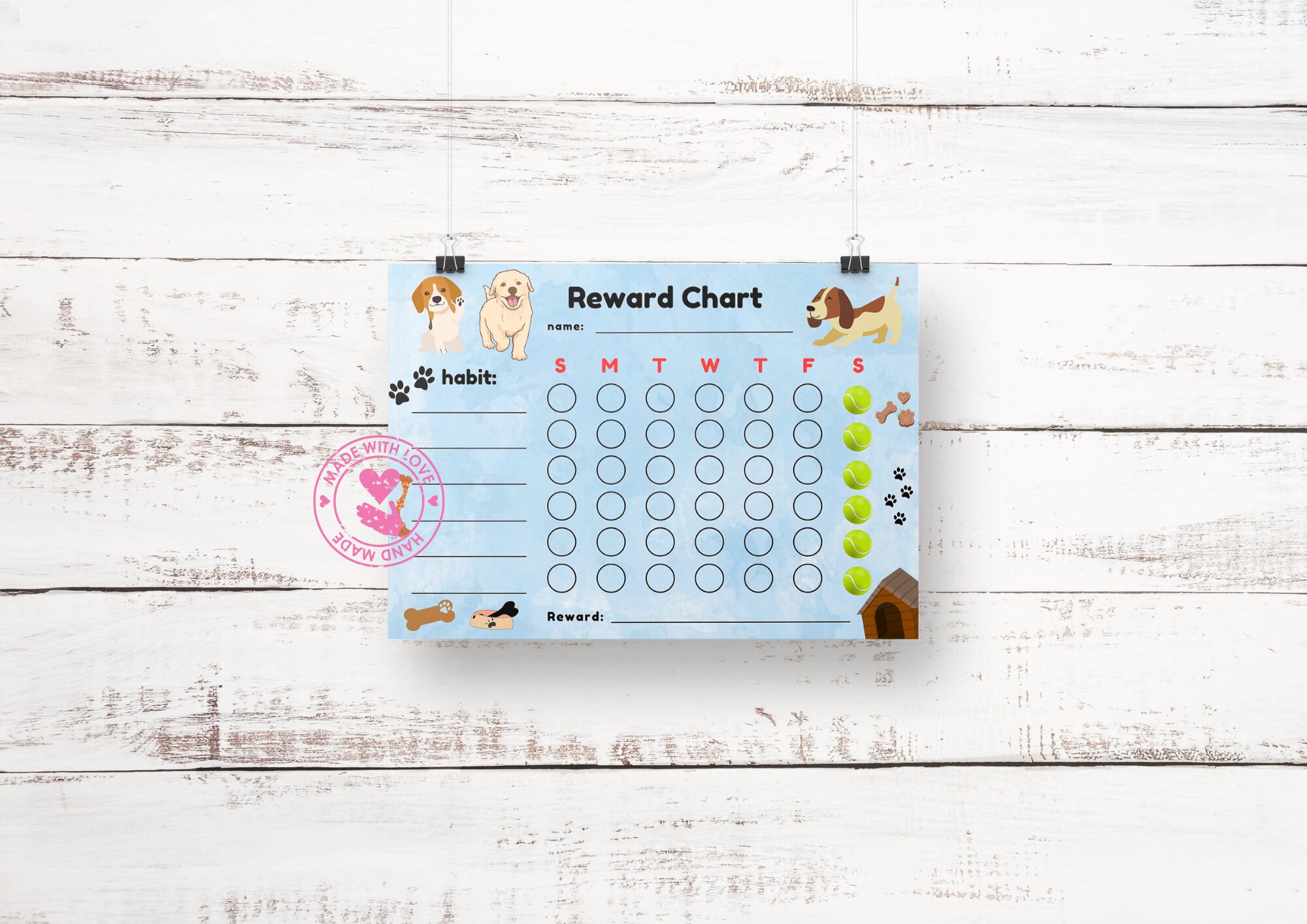 Dog Themed Reward Chart for Kids, Habit Tracker, Behaviour Chart, Fun ...