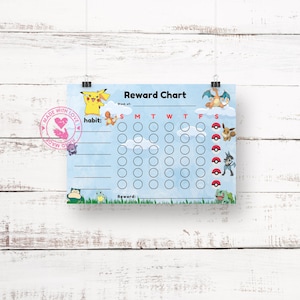 Pokémon Reward Chart for Kids, Habit Tracker, Pokemon, Pikachu, Snorlax ...