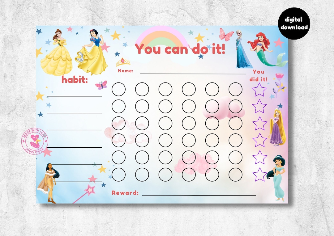 Princess Reward Chart for Kids, Habit Tracker, Behaviour Chart ...