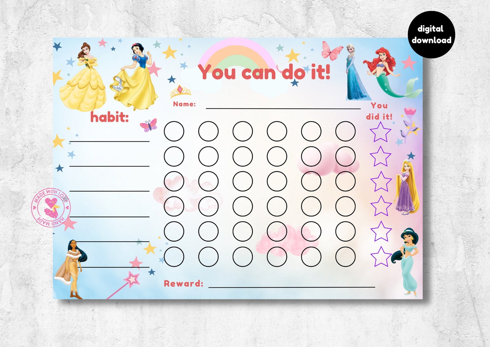 Princess Reward Chart for Kids, Habit Tracker, Behaviour Chart ...