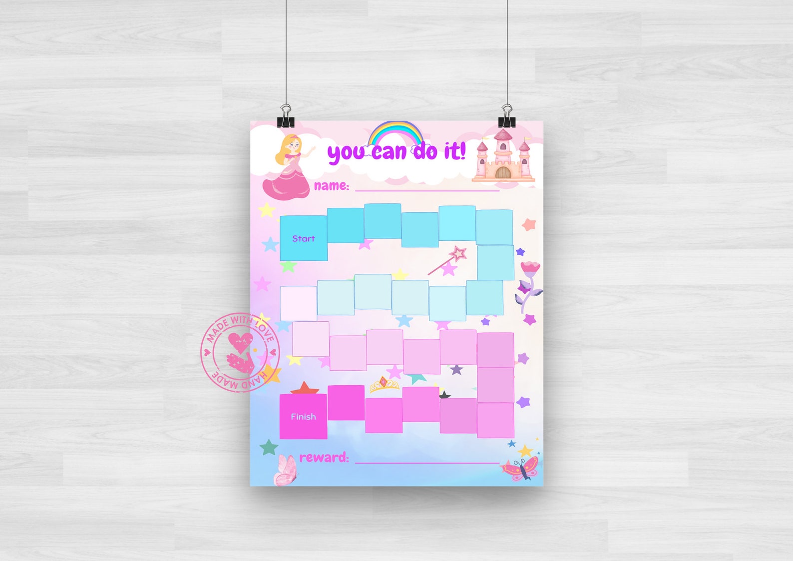 Princess Reward Chart for Kids, Castle, Rainbow, Behaviour Chart, Habit ...