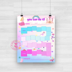 Princess Reward Chart for Kids, Castle, Rainbow, Behaviour Chart, Habit ...