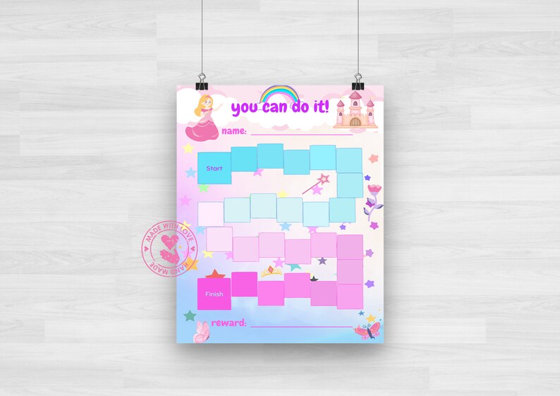 Princess Reward Chart for Kids, Castle, Rainbow, Behaviour Chart, Habit ...