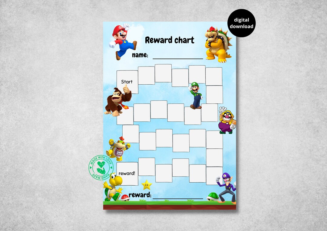 Mario Reward Chart for Kids, Behaviour Chart, Habit Tracker, Printable ...