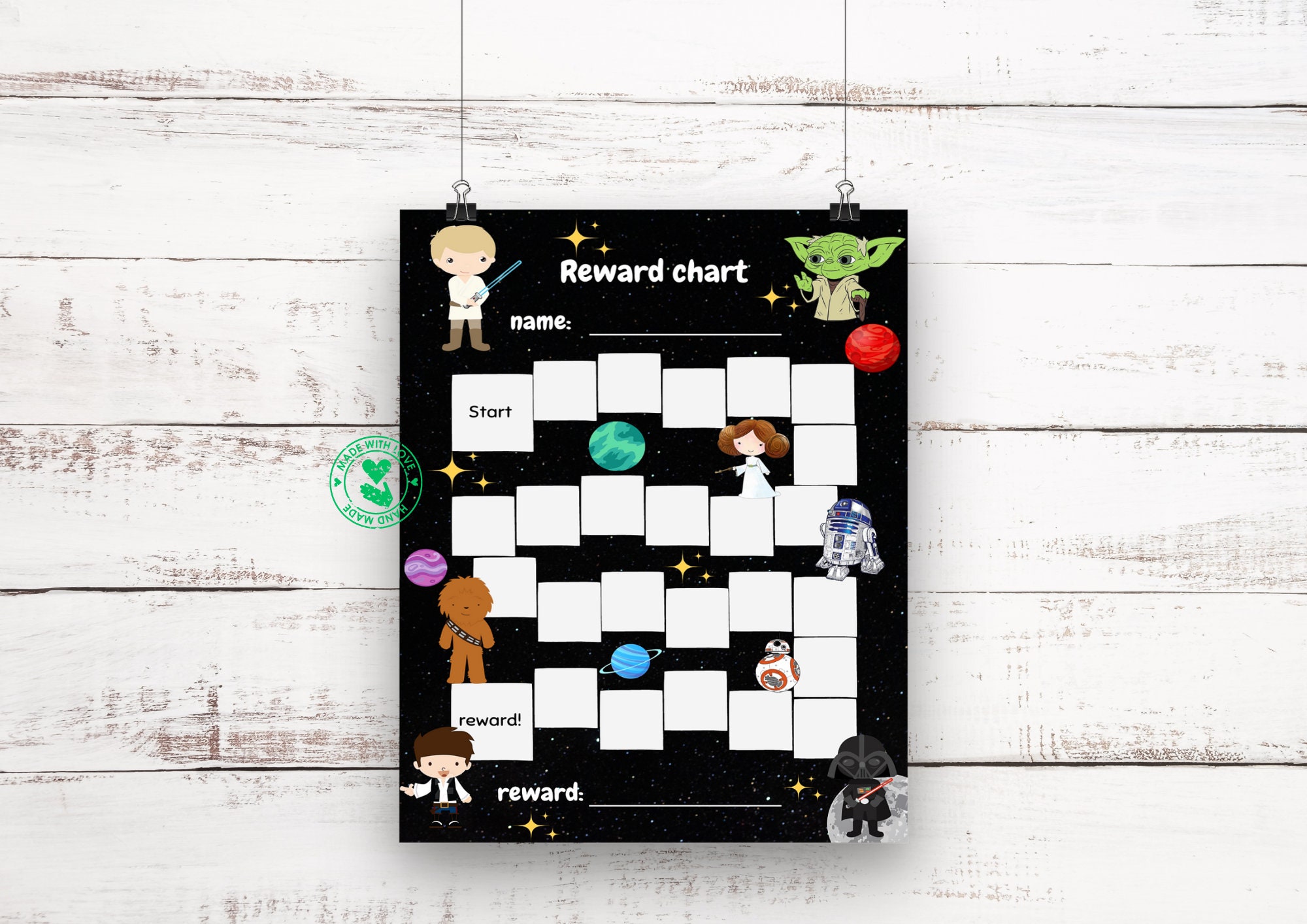 Star Wars Reward Chart for Kids, Yoda, Luke Skywalker, Behaviour ...