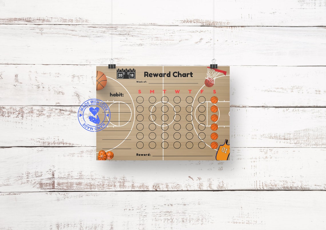 Basketball Reward Chart for Kids, Habit Tracker, Behaviour Chart ...