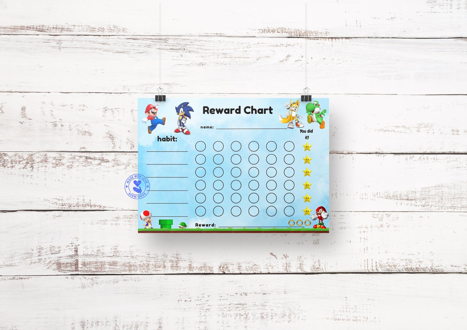 Mario and Sonic Reward Chart for Kids, Sonic the Hedgehog, Behaviour ...