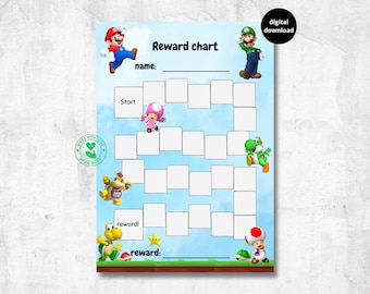 Mario Reward Chart for Kids, Mario Bros, Luigi, Yoshi, Behaviour Chart ...