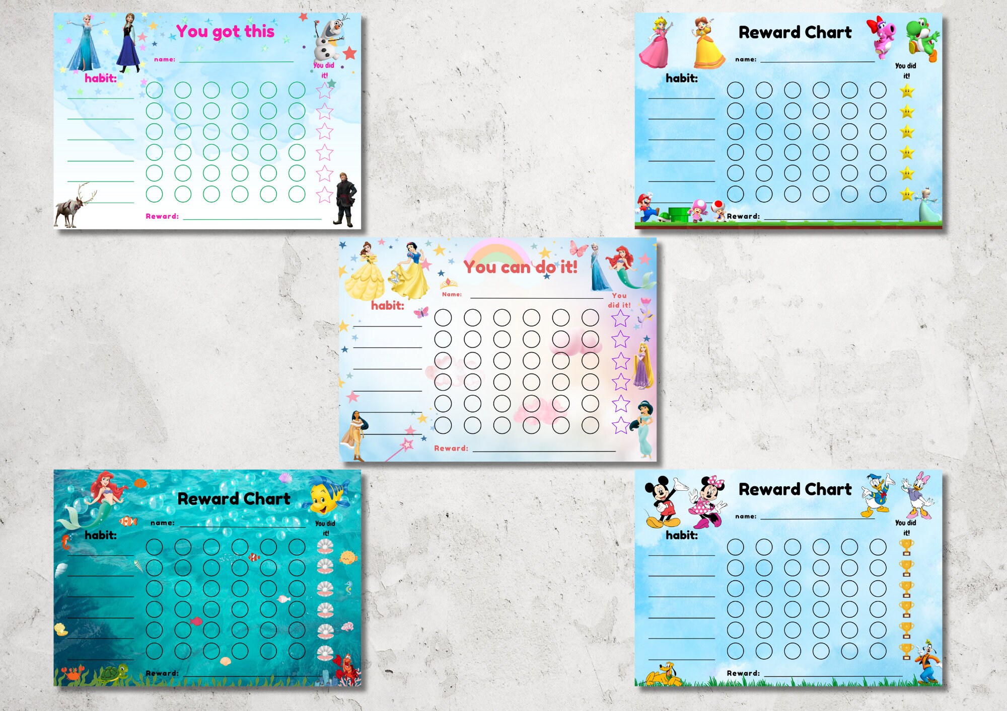 Reward Chart Bundle for Girls Princess Little Mermaid - Etsy