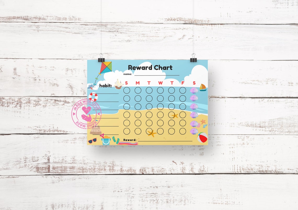 Summer Reward Chart for Kids, Beach Reward Chart, Behavior Chart, Habit ...