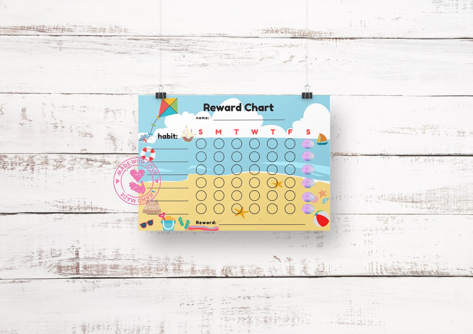 Summer Reward Chart for Kids, Beach Reward Chart, Behavior Chart, Habit ...