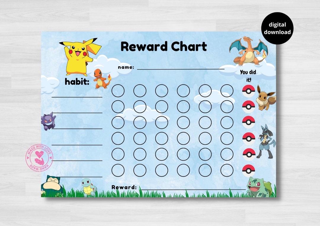 Pokémon reward chart for kids pokémon charizard pikachu - Etsy Nederland