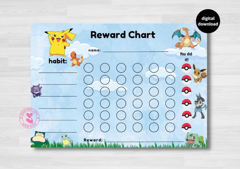 Pokémon reward chart for kids pokémon charizard pikachu - Etsy Nederland