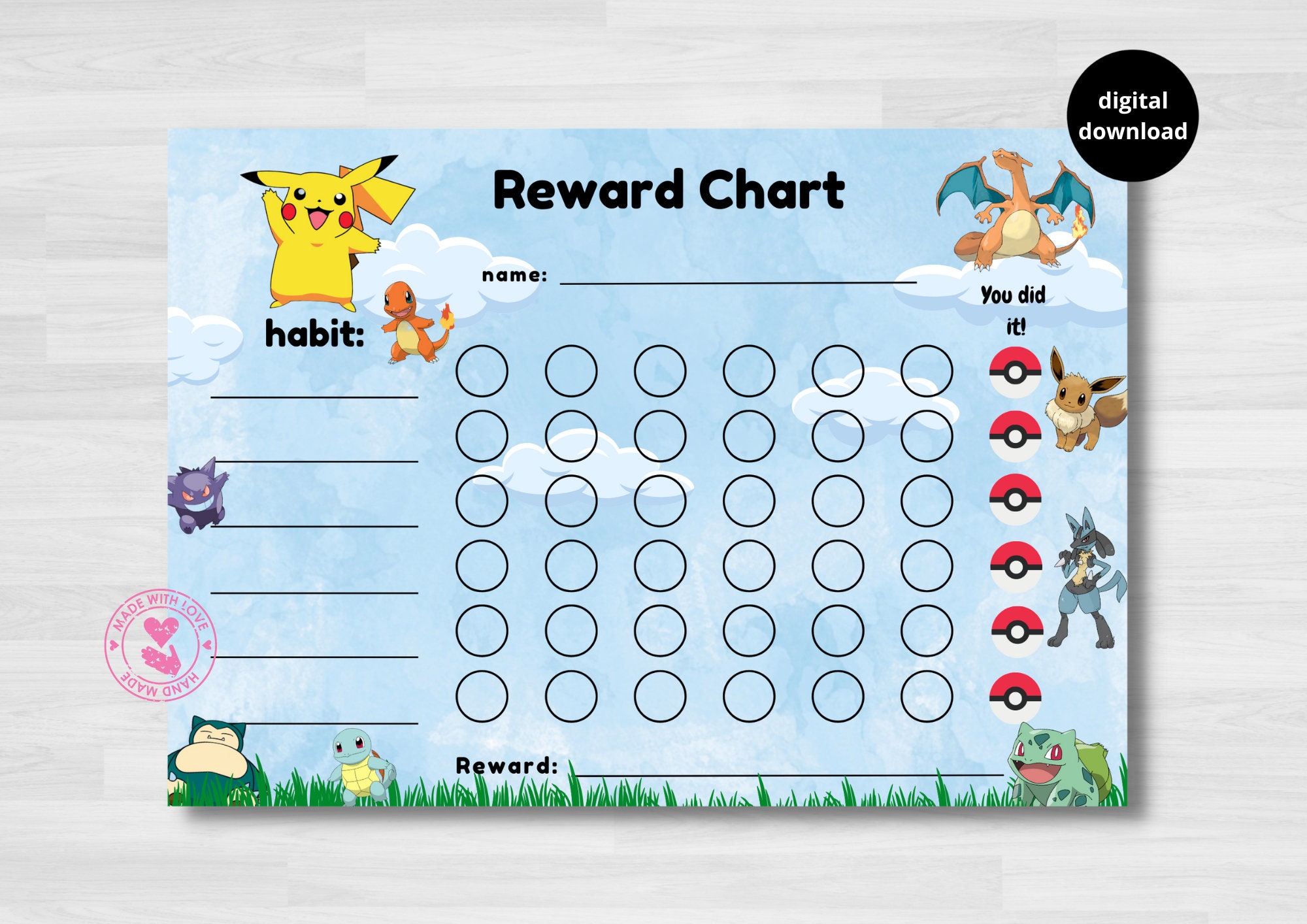 Pokémon reward chart for kids pokémon charizard pikachu - Etsy Nederland