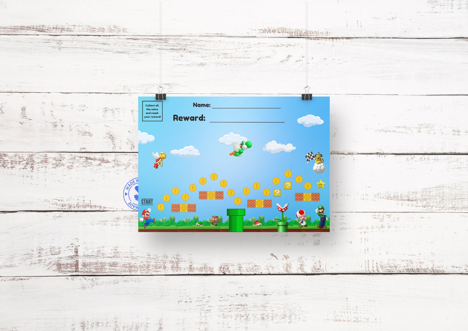Mario Reward Chart for Kids Mario Bros Luigi Yoshi - Etsy Canada
