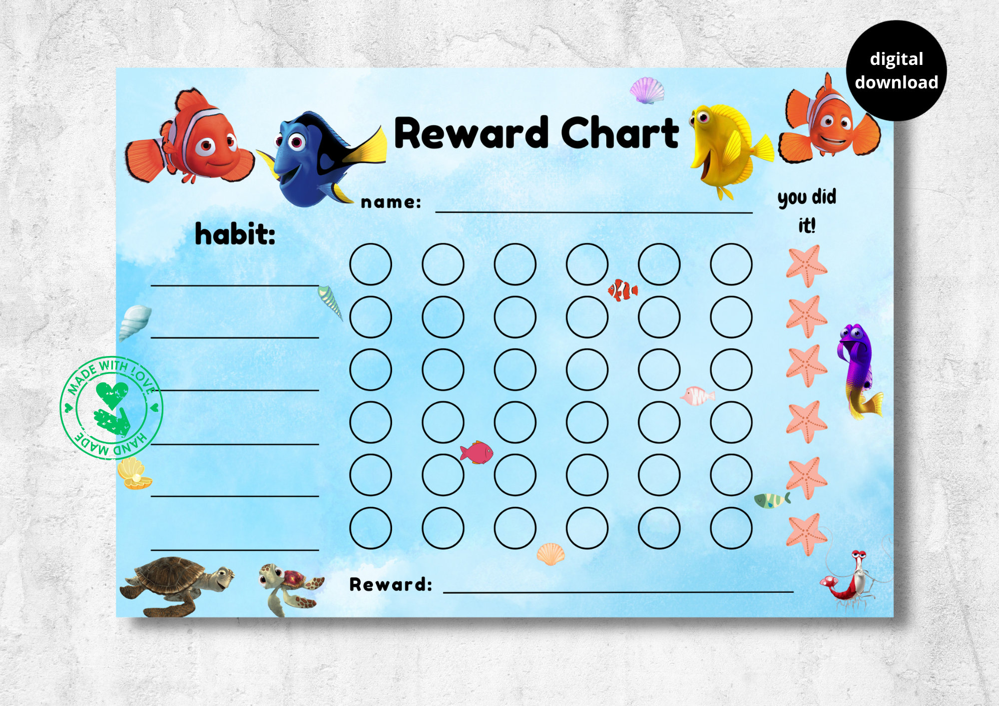 Finding Nemo Reward Chart for Kids, Behaviour Chart, Habit Tracker ...