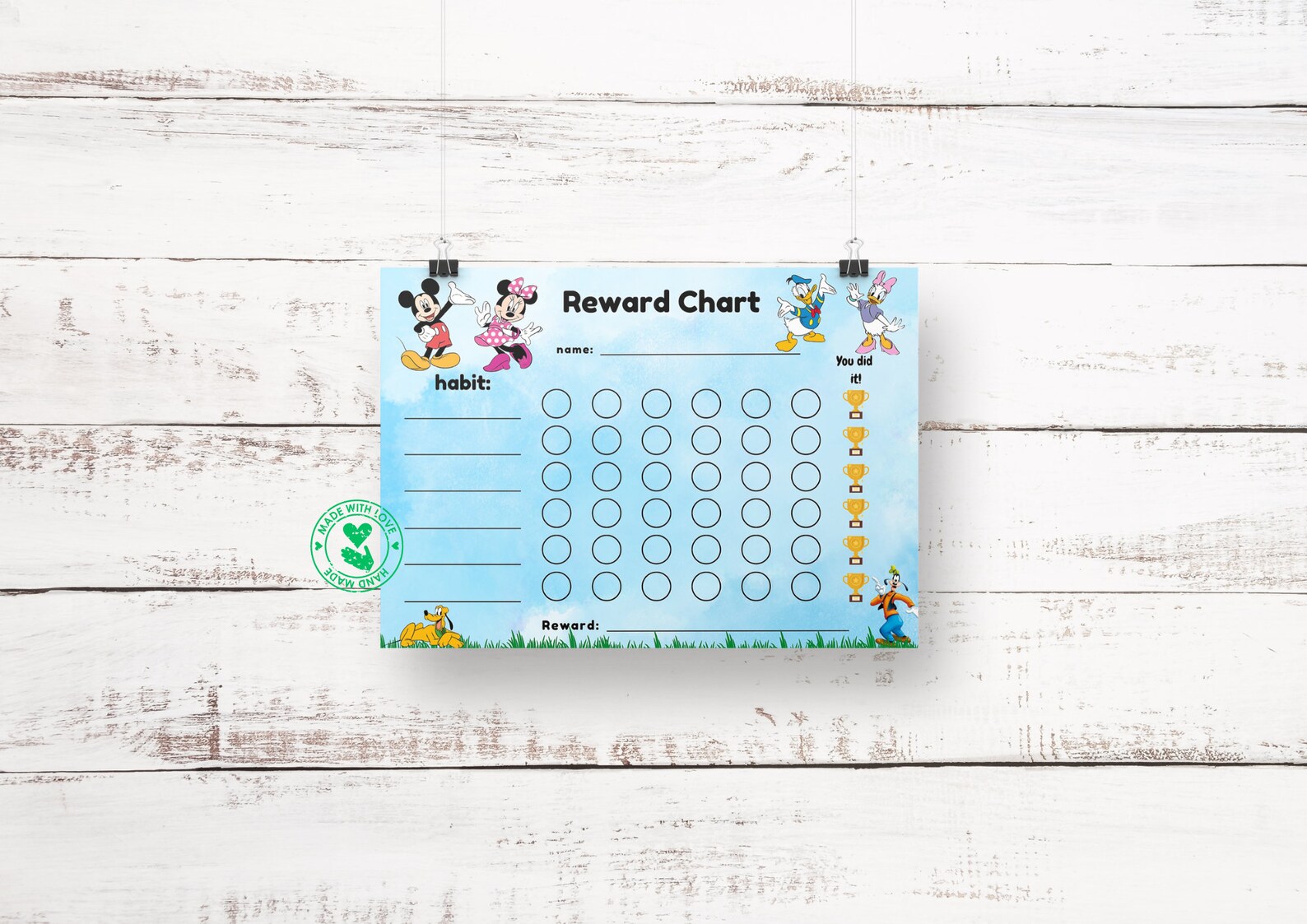 Mickey Mouse Reward Chart for Kids, Minnie Mouse, Donald Duck ...