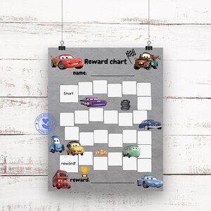 Cars Reward Chart for Kids, Lightning Mcqueen Mater, Cars Movie ...