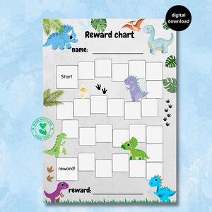 Dino Reward Chart for Kids, T-rex, Dinosaur Habit Tracker, Behaviour ...