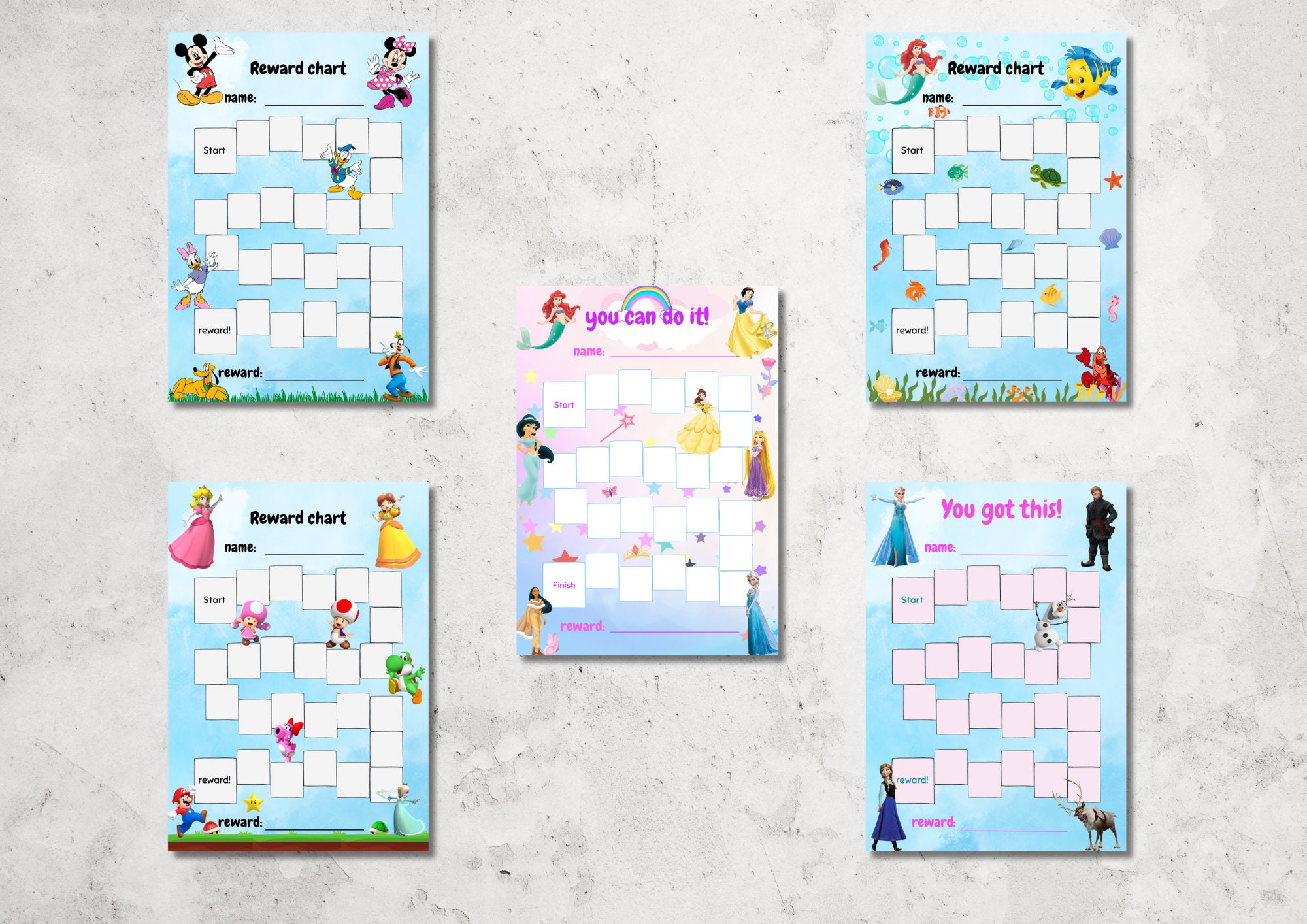 Reward Chart Bundle for Girls Princess Little Mermaid - Etsy
