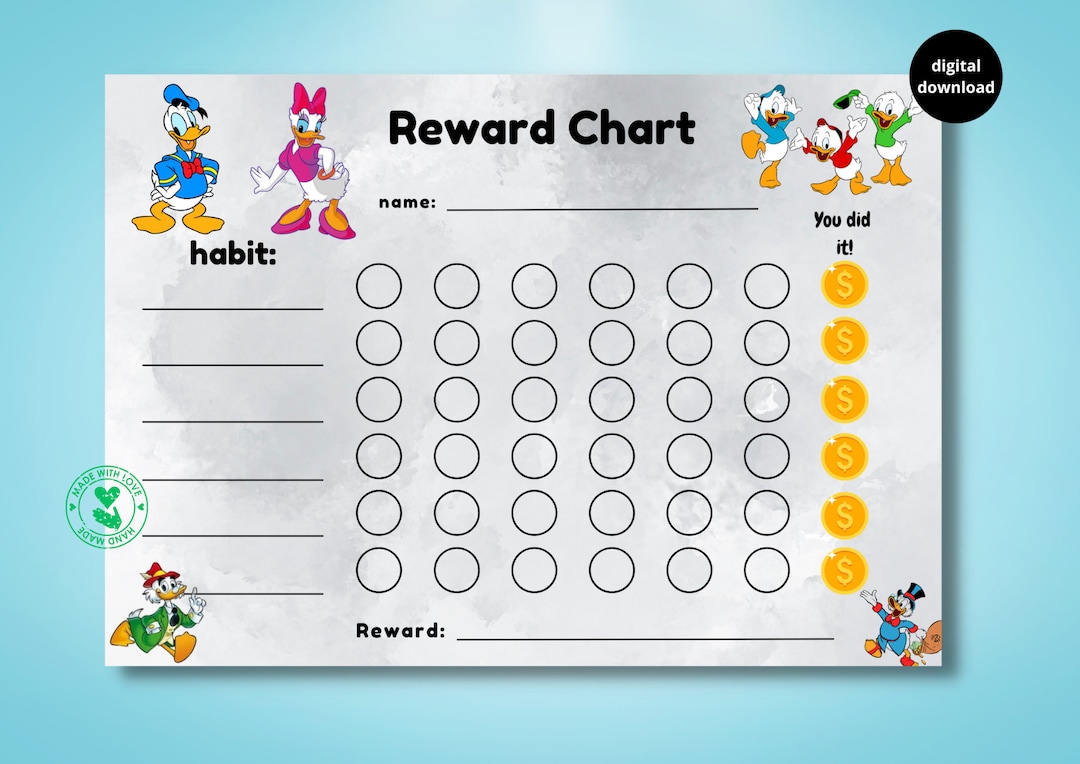 Donald Duck Reward Chart for Kids, Daisy Duck, Ducktales, Behaviour ...