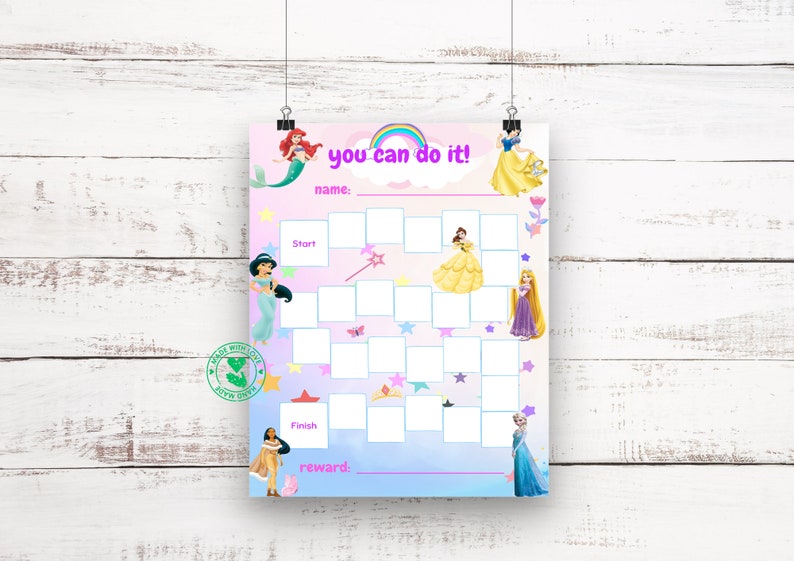 Princess Reward Chart for Kids, Habit Tracker, Behaviour Chart ...