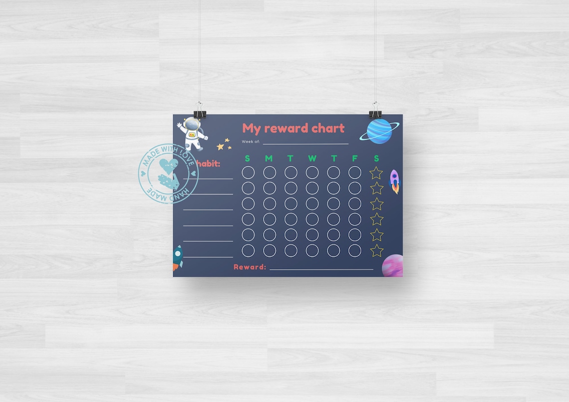Space Reward Chart for Kids, Astronaut, Space Man, Planets, Habit ...