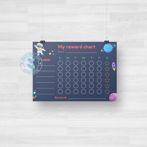 Space Reward Chart for Kids, Astronaut, Space Man, Planets, Habit ...