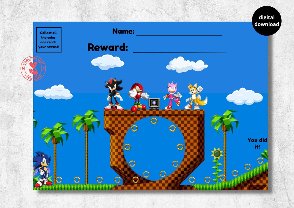 Sonic the Hedgehog Reward Chart for Kids, Behaviour Chart, Habit ...