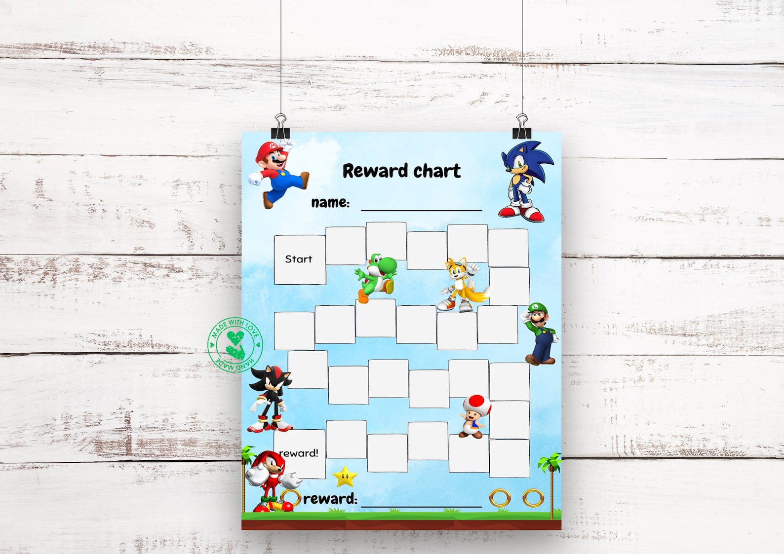 Mario and Sonic Reward Chart for Kids, Sonic the Hedgehog, Luigi ...