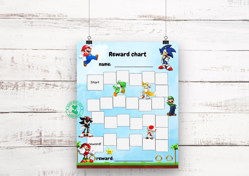 Mario and Sonic Reward Chart for Kids, Sonic the Hedgehog, Luigi ...