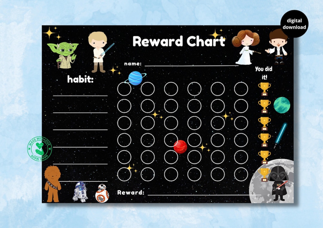 Star Wars Reward Chart for Kids, Yoda, Luke Skywalker, Behaviour ...