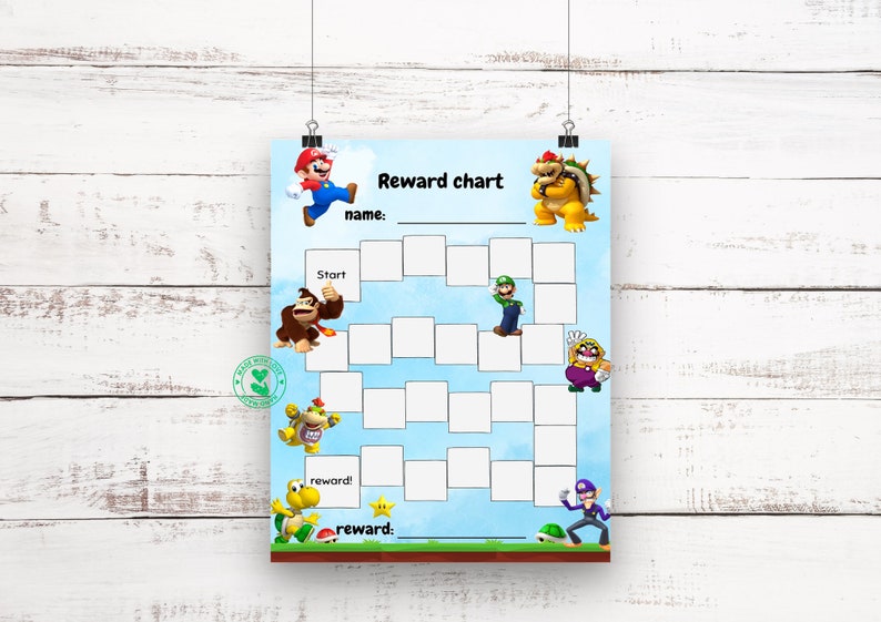 Mario Reward Chart for Kids, Behaviour Chart, Habit Tracker, Printable ...