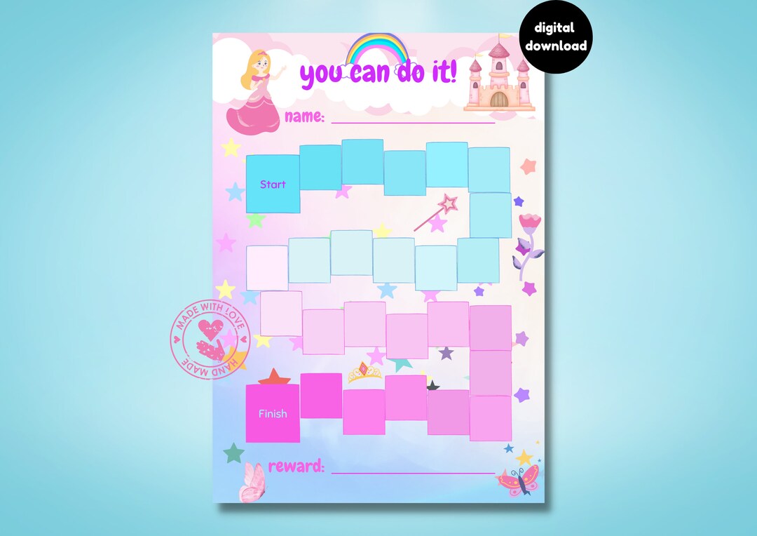 Princess Reward Chart for Kids, Castle, Rainbow, Behaviour Chart, Habit ...