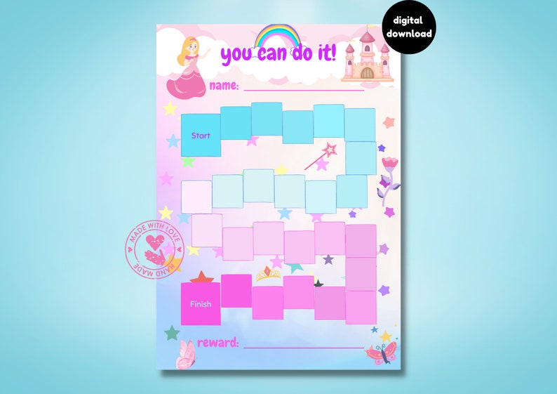 Princess Reward Chart for Kids, Castle, Rainbow, Behaviour Chart, Habit ...