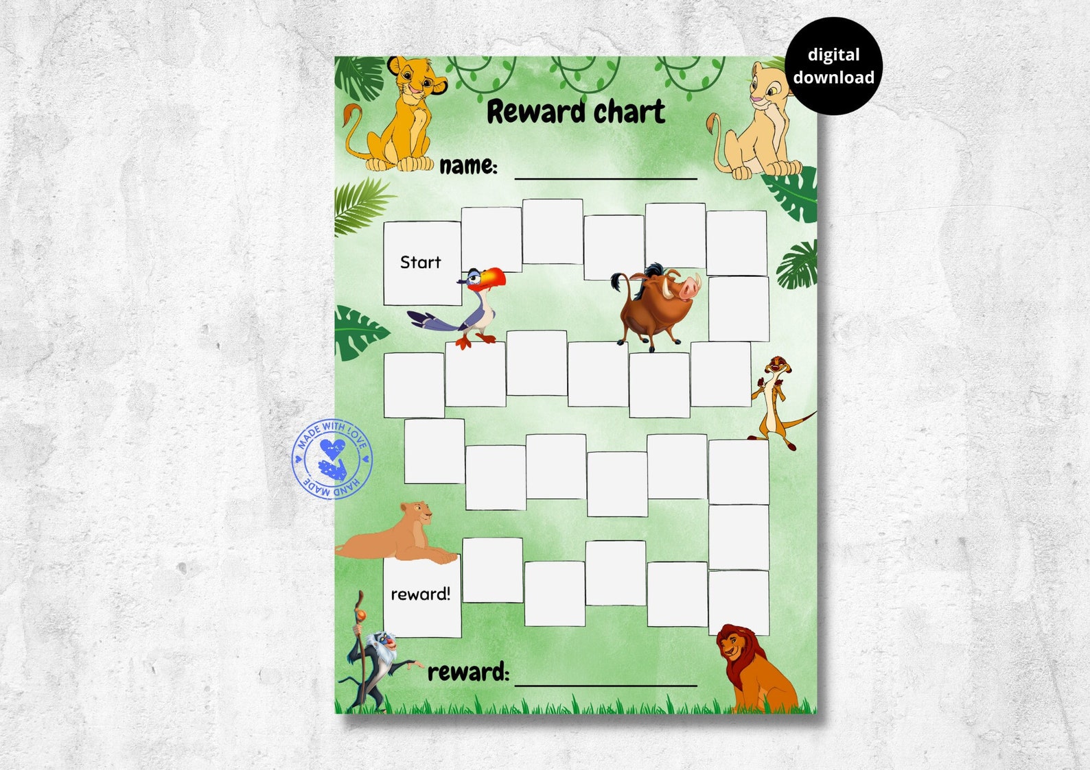 Lion King Reward Chart for Kids, Jungle Reward Chart, Simba, Musafa ...
