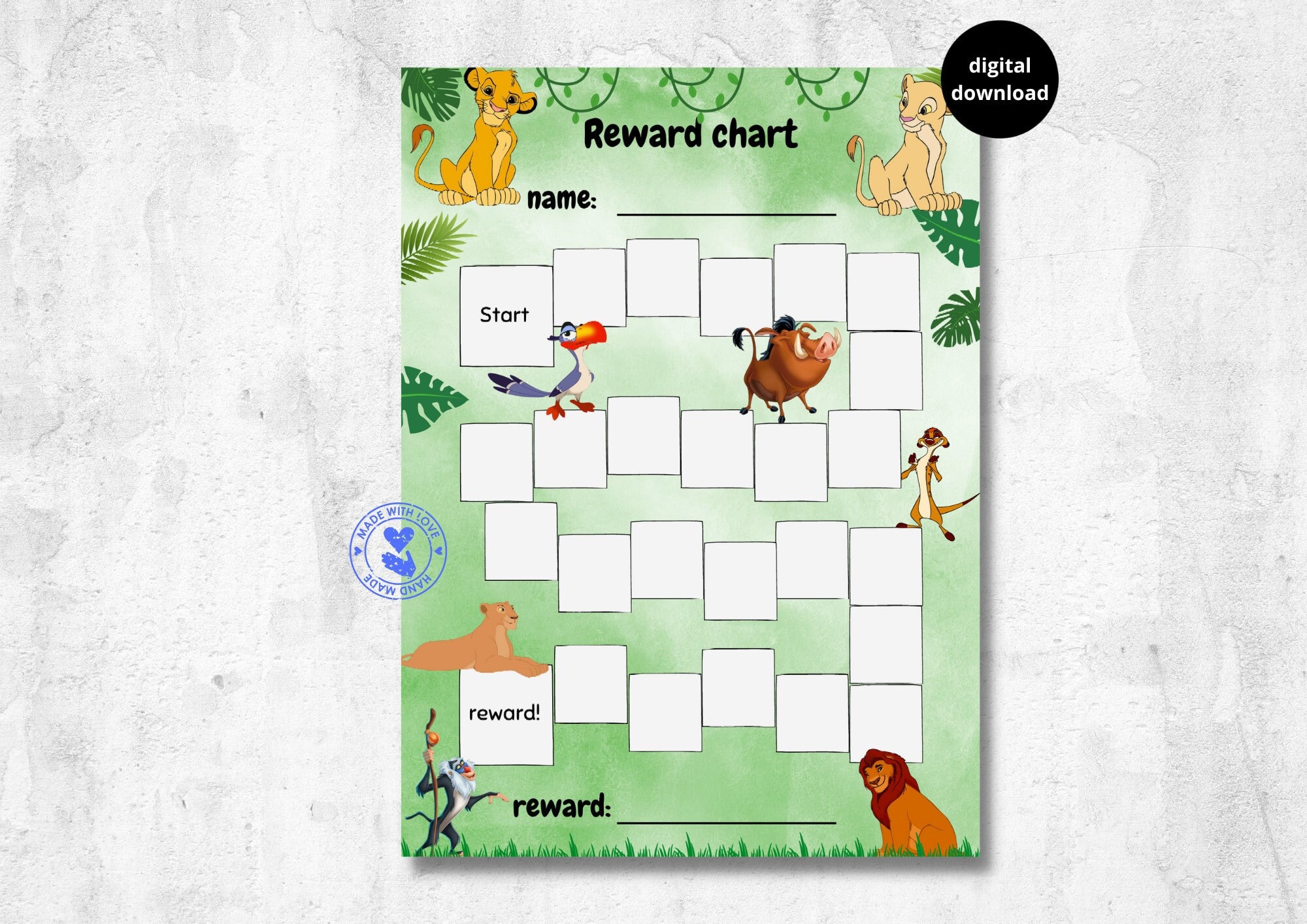Lion King Reward Chart for Kids, Jungle Reward Chart, Simba, Musafa ...