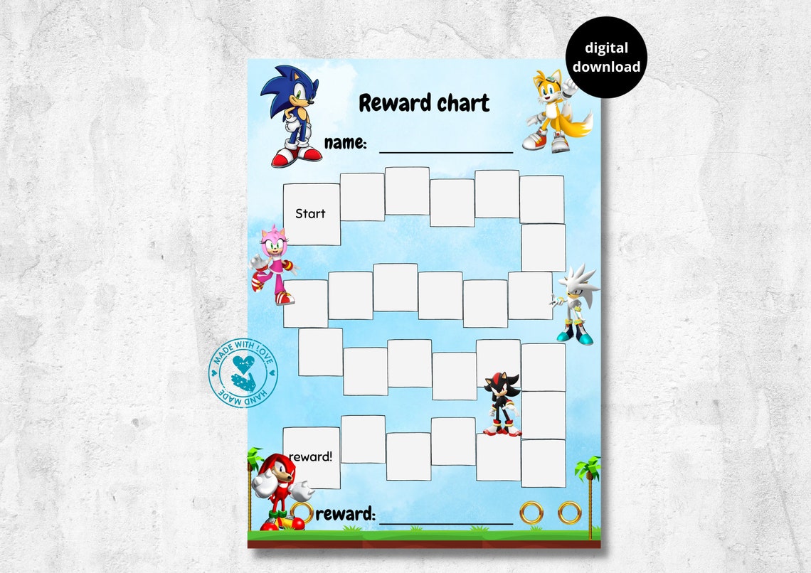 Sonic the Hedgehog Reward Chart for Kids, Sonic, Tails, Behaviour Chart ...